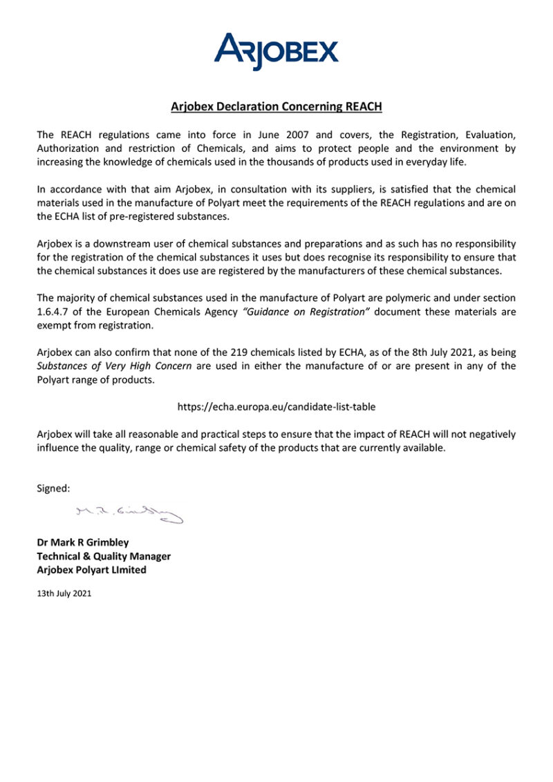 Technical statements - Polyart USA